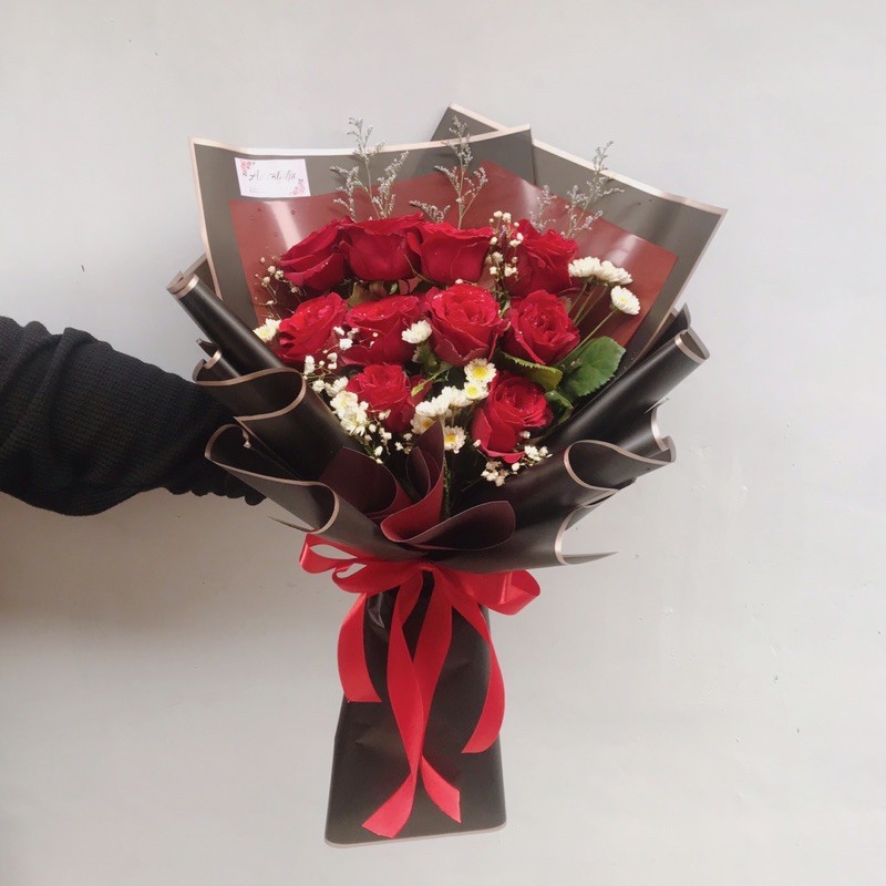 Jual bouquet fresh flowers buket bunga asli mawar 10 tangkai | Shopee ...