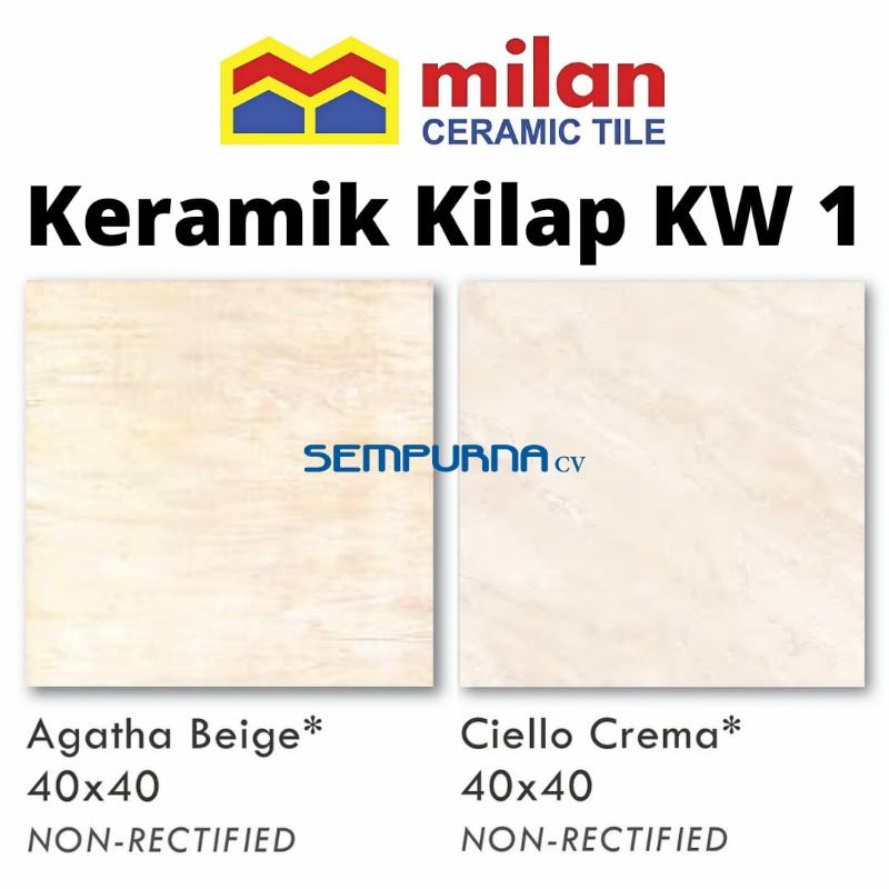 Jual Keramik ubin lantai dinding cream kilap 40x40 KW1 Milan Ciello ...