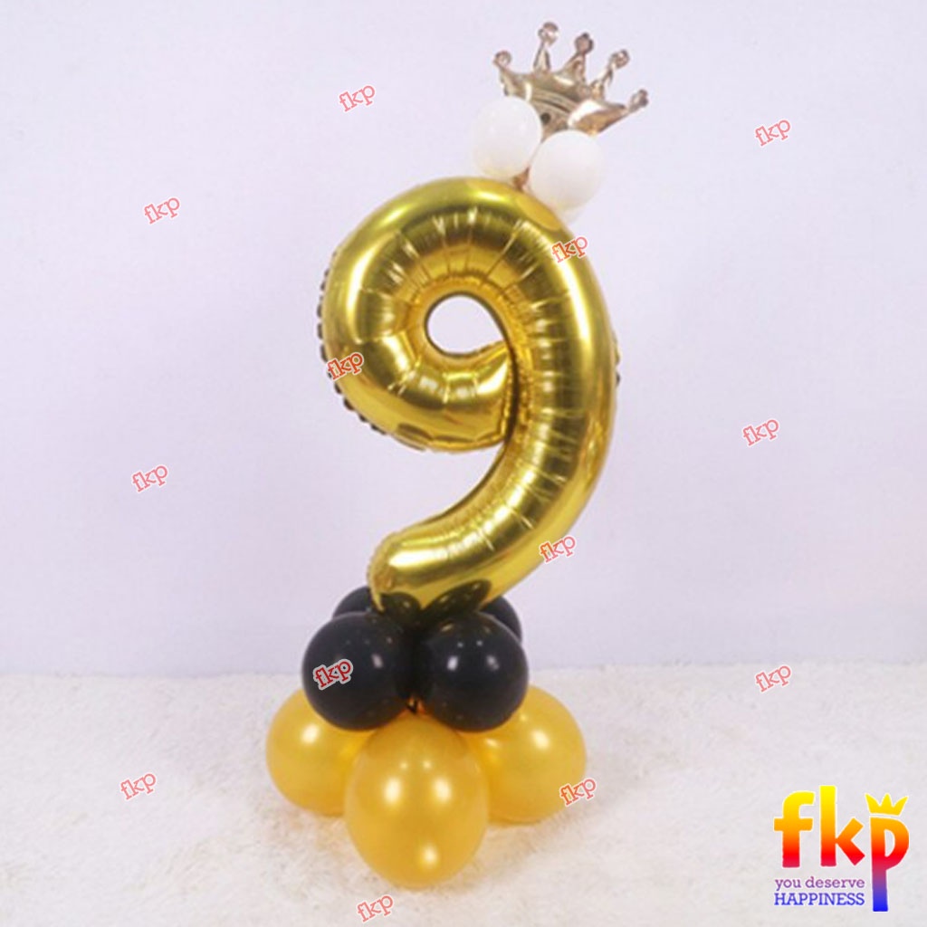 Jual FUN KIDS PARTY Balon Angka Berdiri Ulang Tahun Anak Gold Hitam ...