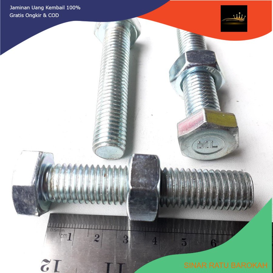Jual BAUT MUR PUTIH M14 X 70 PANJANG 7CM 7 CM GALVANIZ GALNANIS GALPANIS / BMP M14X70 / BAUT ...