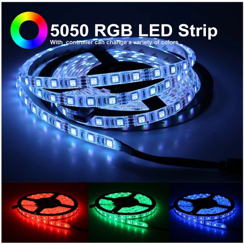 Jual Lampu Led Strip 12V 5M 5050 IP44 Double tape RGB Biru Putih Kuning ...
