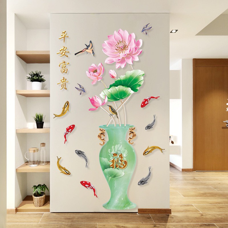 Jual Reliza Wall Sticker Vase Green Blossom Lotus Koi Stiker Dinding LDR | Shopee Indonesia