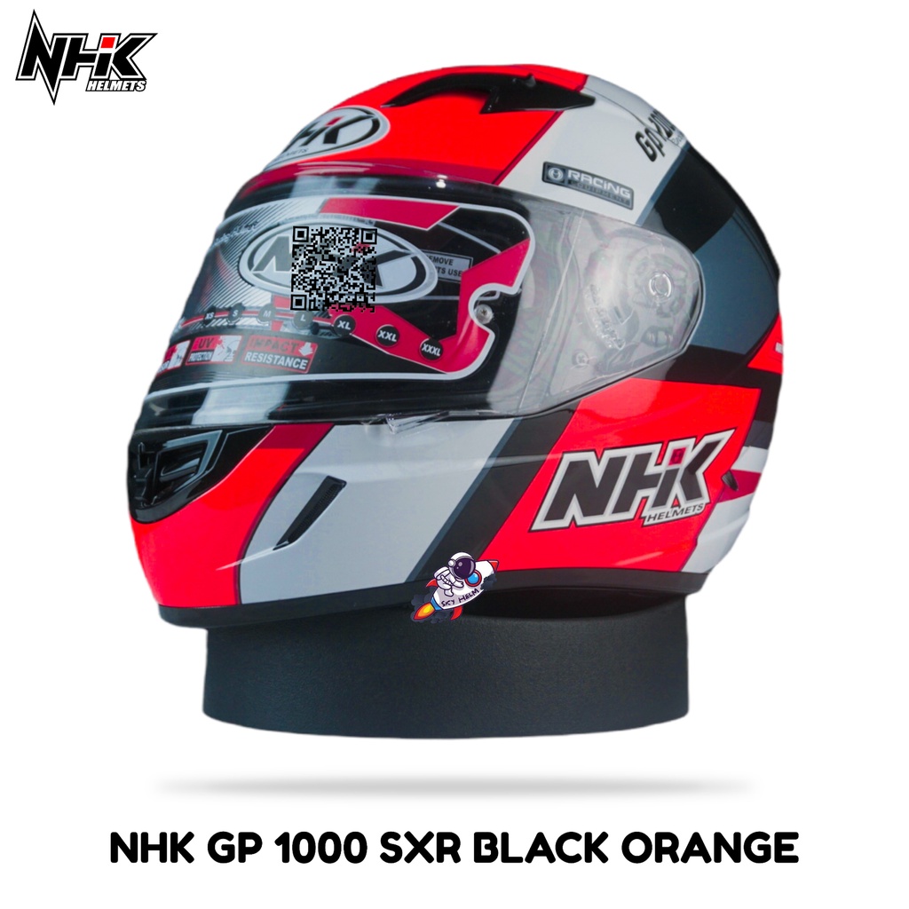 Jual helm nhk gp 1000 motif sxr black orange full face sky helm ...