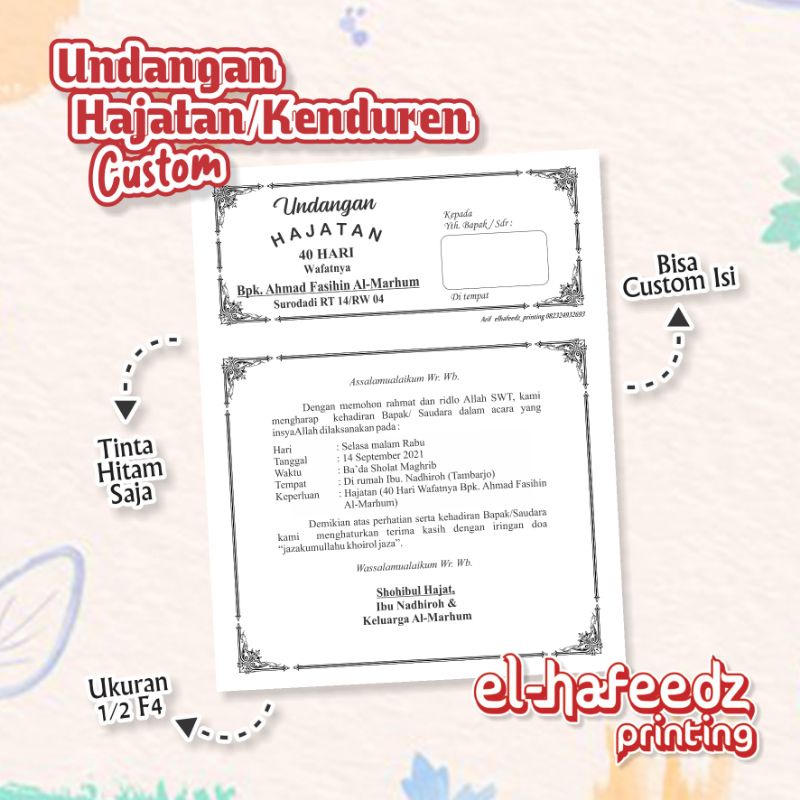 Jual UNDANGAN KENDUREN, HAJATAN, SELAMETAN, TINGKEPAN, WALIMATUL URSY ...