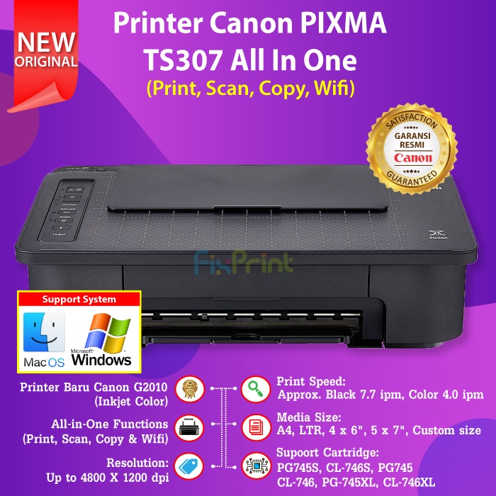 Jual Printer Inkjet Canon PIXMA TS307 TS 307 TS-307 Print Copy Wireless ...