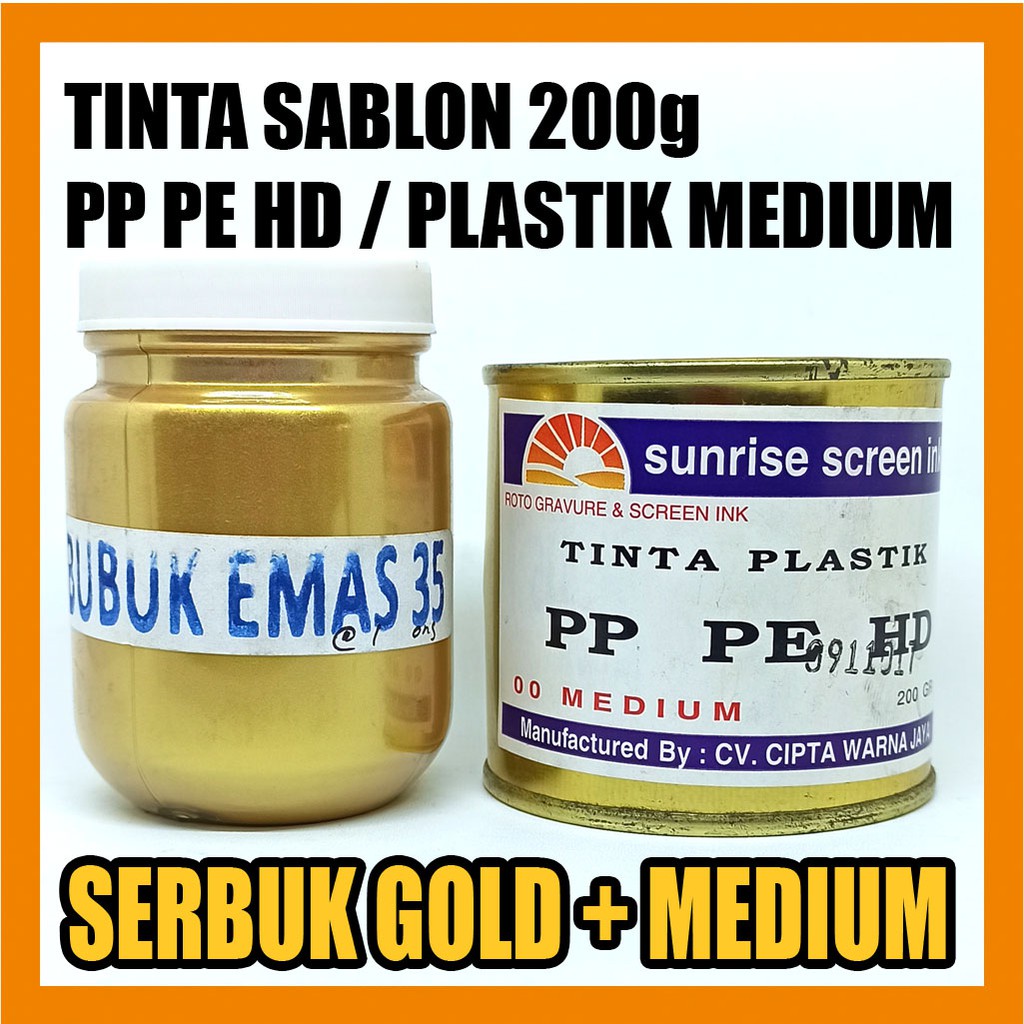 Jual Tinta Sablon Plastik Medium 200g + Serbuk Warna Emas 100g | Shopee ...