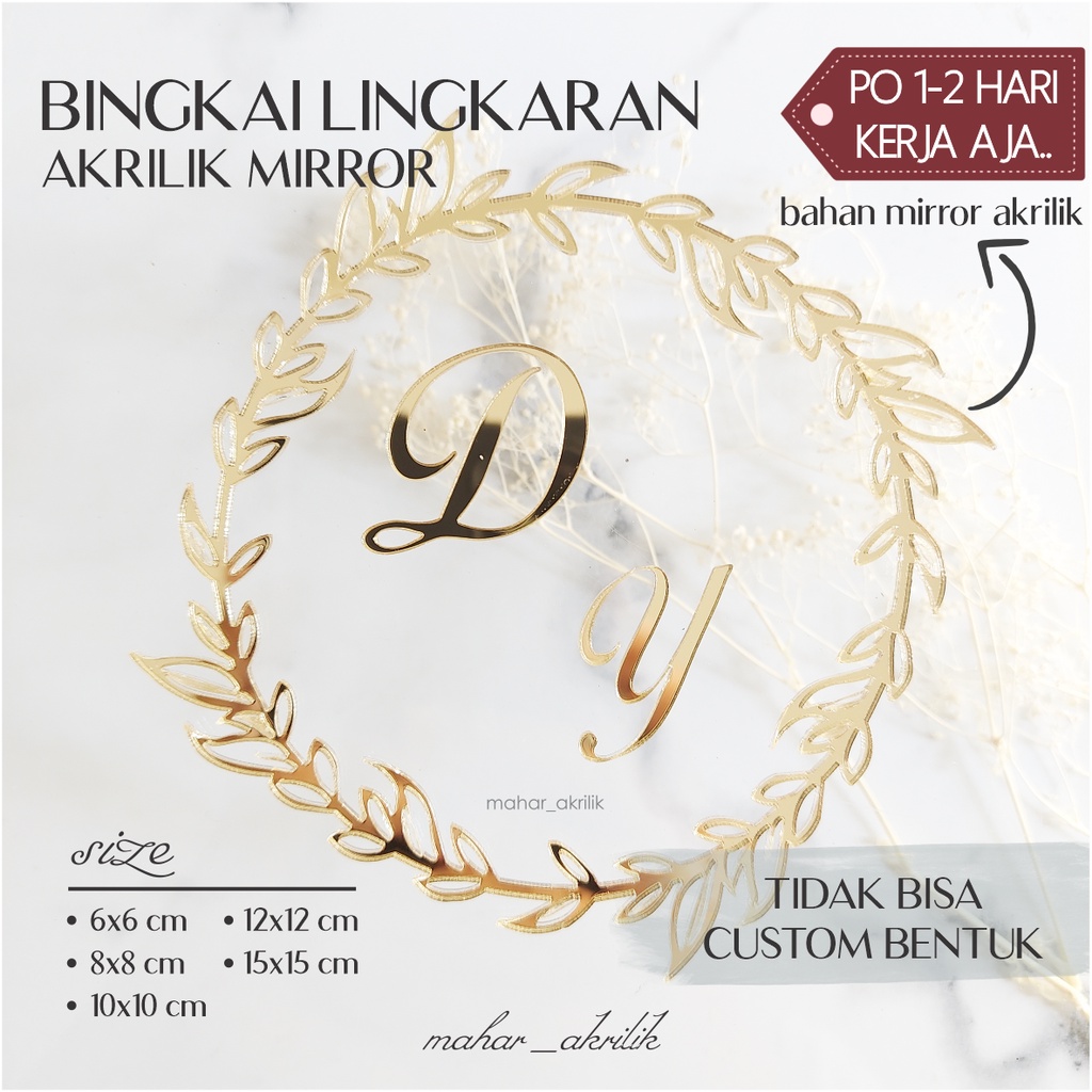 Jual Custom Inisial Bingkai Lingkaran Daun Akrilik Mirror Dekorasi ...