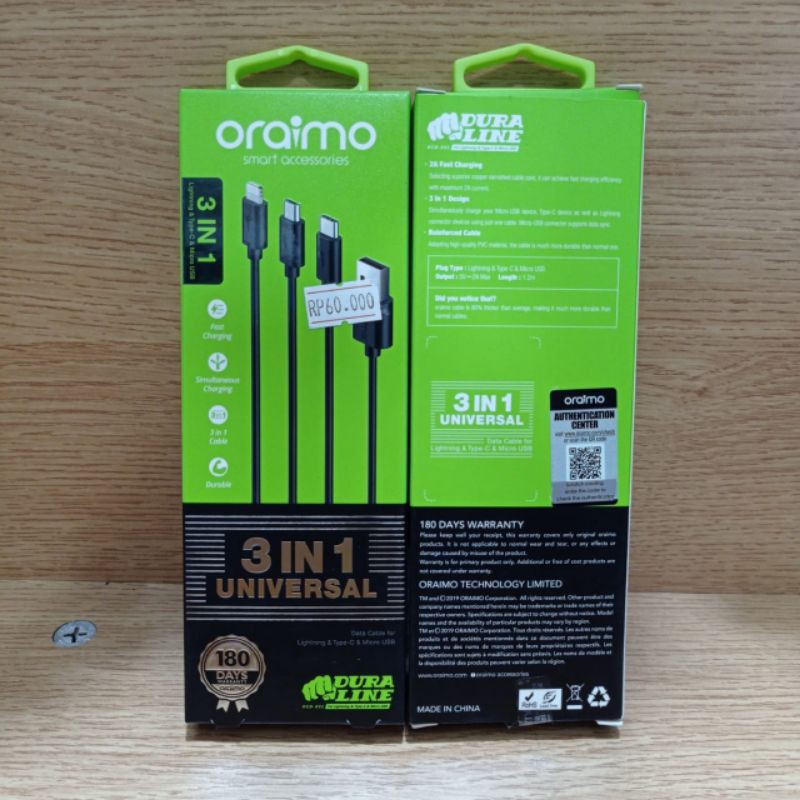 Jual Kabel Oraimo 3 In 1 ( Lighting & Type C & Micro) | Shopee Indonesia