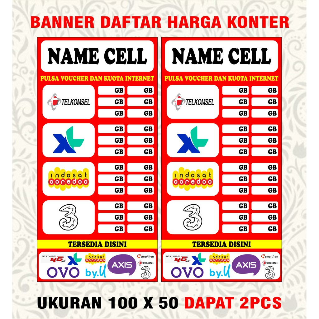 Jual Banner Daftar Harga Paket Data Konter Dapat 2PCS | Shopee Indonesia