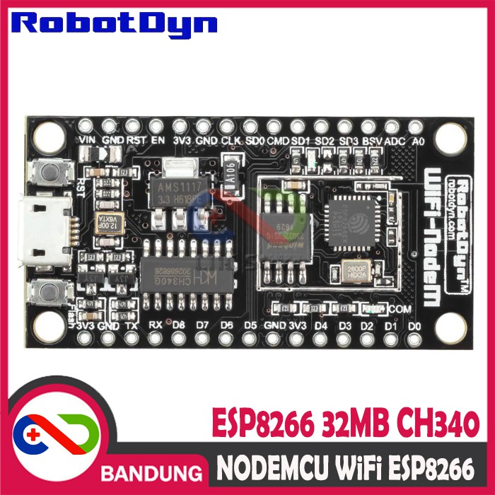 Jual ROBOTDYN NODEMCU WIFI ESP8266 32MB CH340 NODE MCU BOARD | Shopee Indonesia