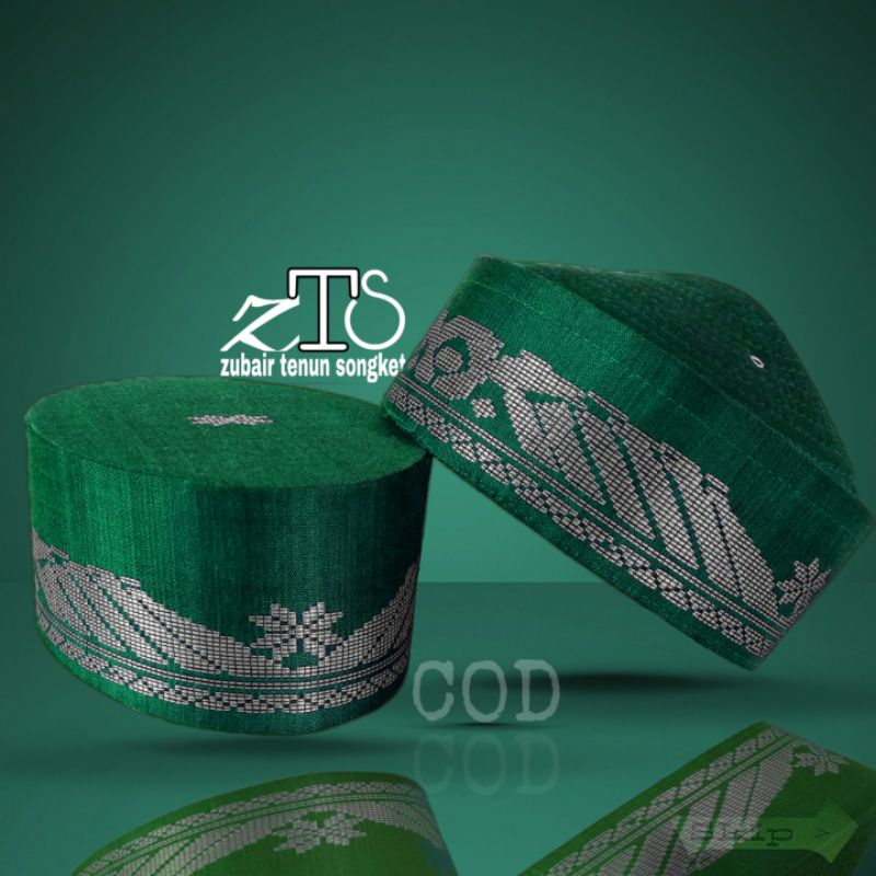 Jual peci bulat lonjong gunung hijau silver tenun songket fashion ...