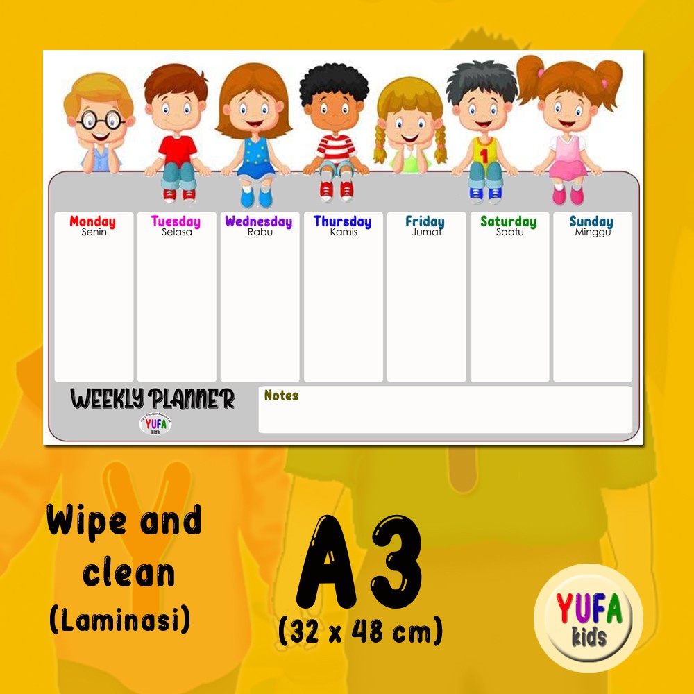 Jual 053 Poster weekly planner part 1 ukuran A3 laminasi wipe & clean ...