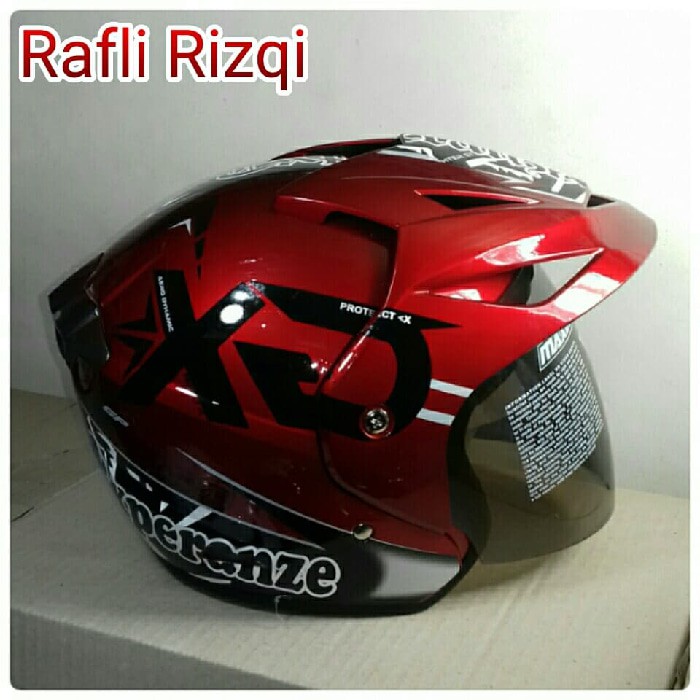 Jual Unique Helm Takira Motif GX Warna Merah Metalik Lis Hitam | Shopee ...