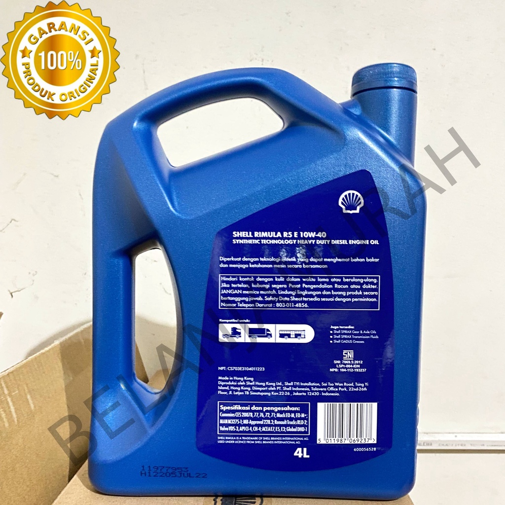 Jual Oli Mesin Diesel Shell Rimula R5E 10w-40 CI4 4L / Galon 100% ASLI ...