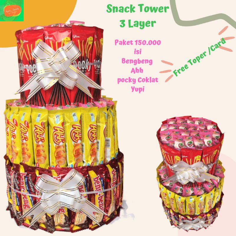 Jual Snack Tower/Paket Snack Ultah 3 layer/Paket Ultah anak/Snack Ulang ...