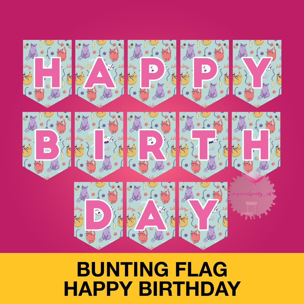 Jual Banner Bunting Flag Happy Birthday HBD Cat Kucing Kitty Pussy ...