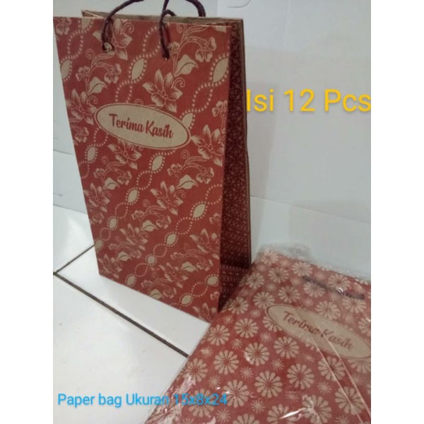 Jual 12 pcs Tas kertas batik ukuran 15x8x24 cm isi paper bag, tas ...