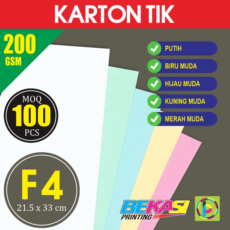 Jual Kertas Karton Carton TIK 200 GSM Ukuran F4 21.5x33 cm isi 100 Lbr ...