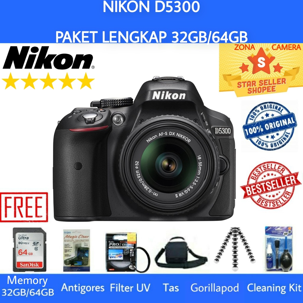 Jual NIKON D5300 KIT 18-55MM WIFI - PAKET LENGKAP | Shopee Indonesia