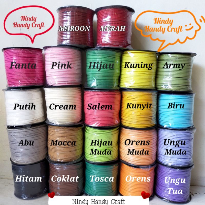 Jual 5 Meter Tali Suede 3mm - Tali Suede Warna - Tali Kulit - Tali ...