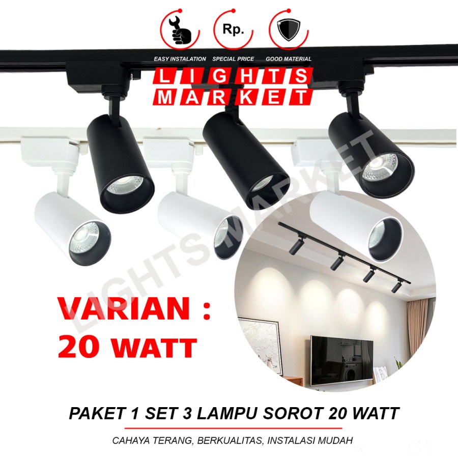 Jual Paket 1 Set 3 Lampu Rell Track LED Sorot Lampu Sorot Tracklight ...