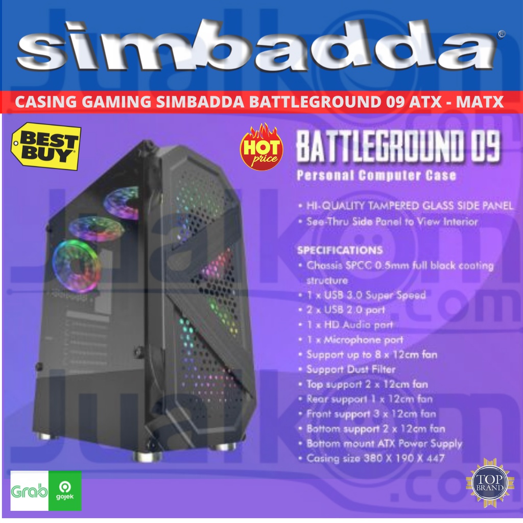 Jual Casing Simbadda BattleGround 09 ATX mATX Tempered Glass Computer ...