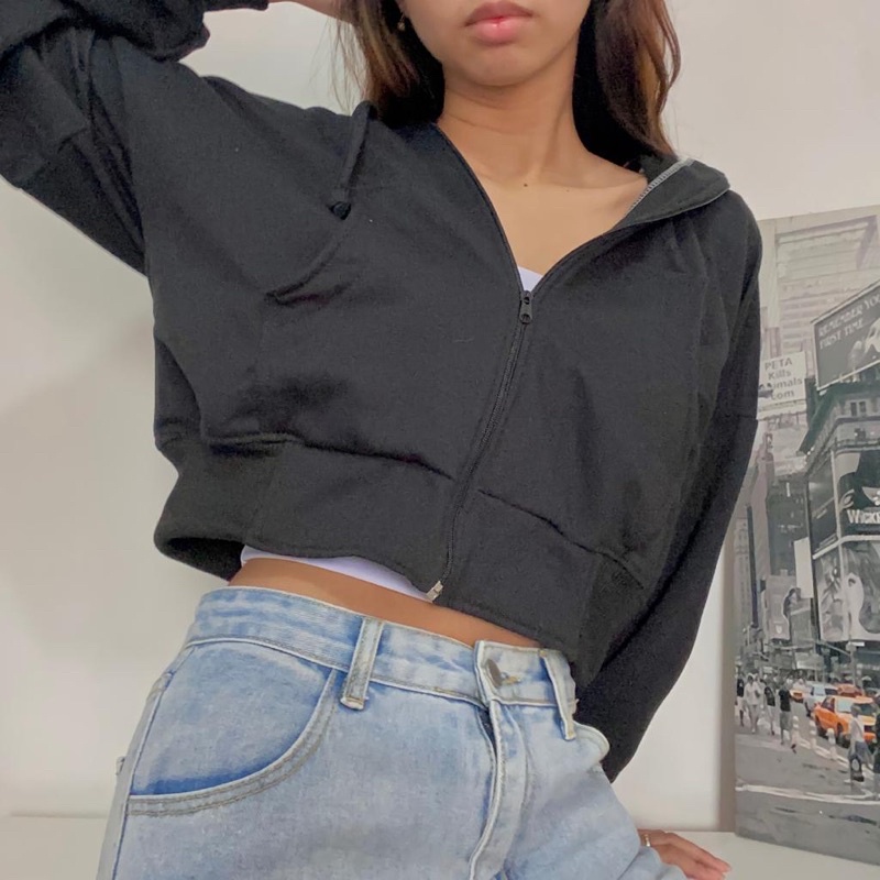 Jual Crop Zip Up Hoodie Oversized | Shopee Indonesia