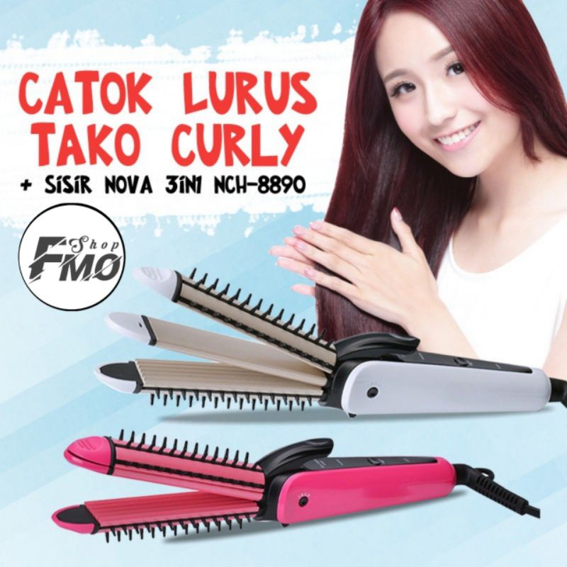 Jual Catok Rambut 3 in 1 Staight Curly Taco Lurus Gelombang dan ...