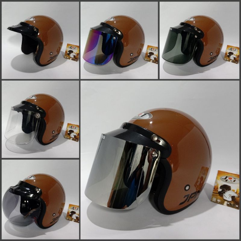 Jual Helm bogo/retro jpn coklat set kaca datar/cembung/pet | Shopee Indonesia