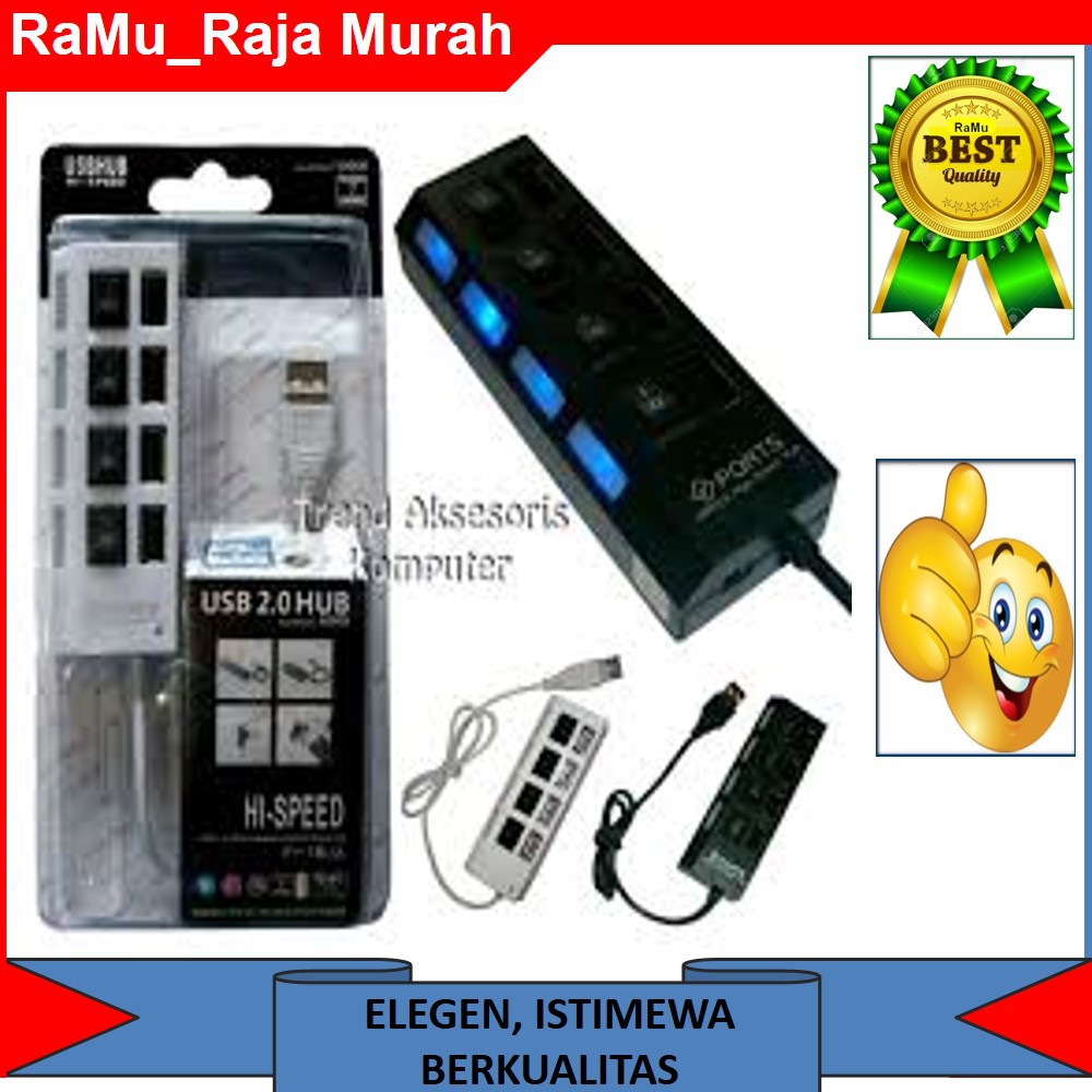 Jual USB HUB 4 PORT SWITCH ON/OFF ( SAKLAR ) LAMPU LED, TRANFER DATA MASA KINI | Shopee Indonesia