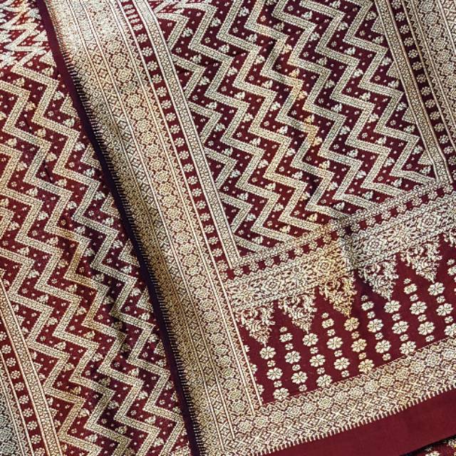 Jual Songket palembang asli 1 helai lepus maroon kristal gold intan berlian asli grade A ...