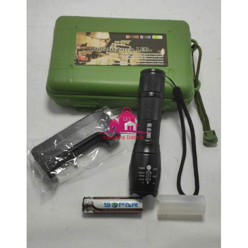 Jual Senter Led Super Terang Jarak Jauh 8000 Lumens Fulllset + Baterai ...