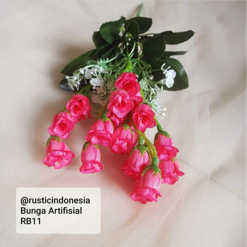 Jual 1 ikat 15 kuntum bunga artifisial rosebud RB11 - pink fanta ...