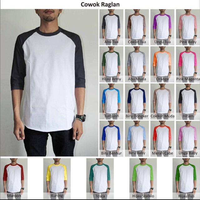 Jual Raglan badan putih lengan warna 3/4 ready MLXLXXL | Shopee Indonesia
