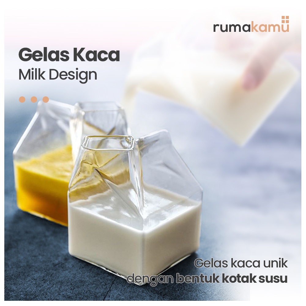Jual Gelas Kaca Unik Desain Kotak Susu Milk Box 300 ML | Shopee Indonesia