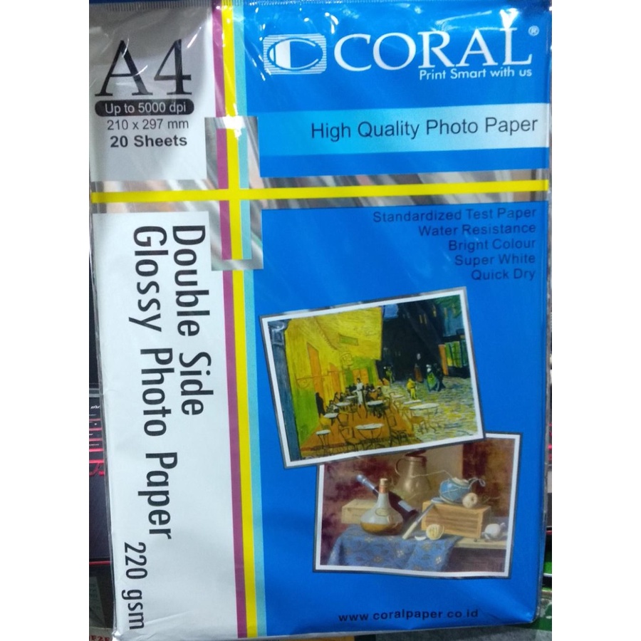 Jual CORAL A4 Glossy Double Side Paper Kertas Foto [220 GSM/ 20 Sheets ...