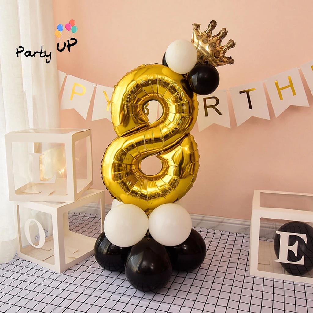Jual [Paket Acc] Balon Standing Angka Gold Jumbo 100cm Hitam Putih ...