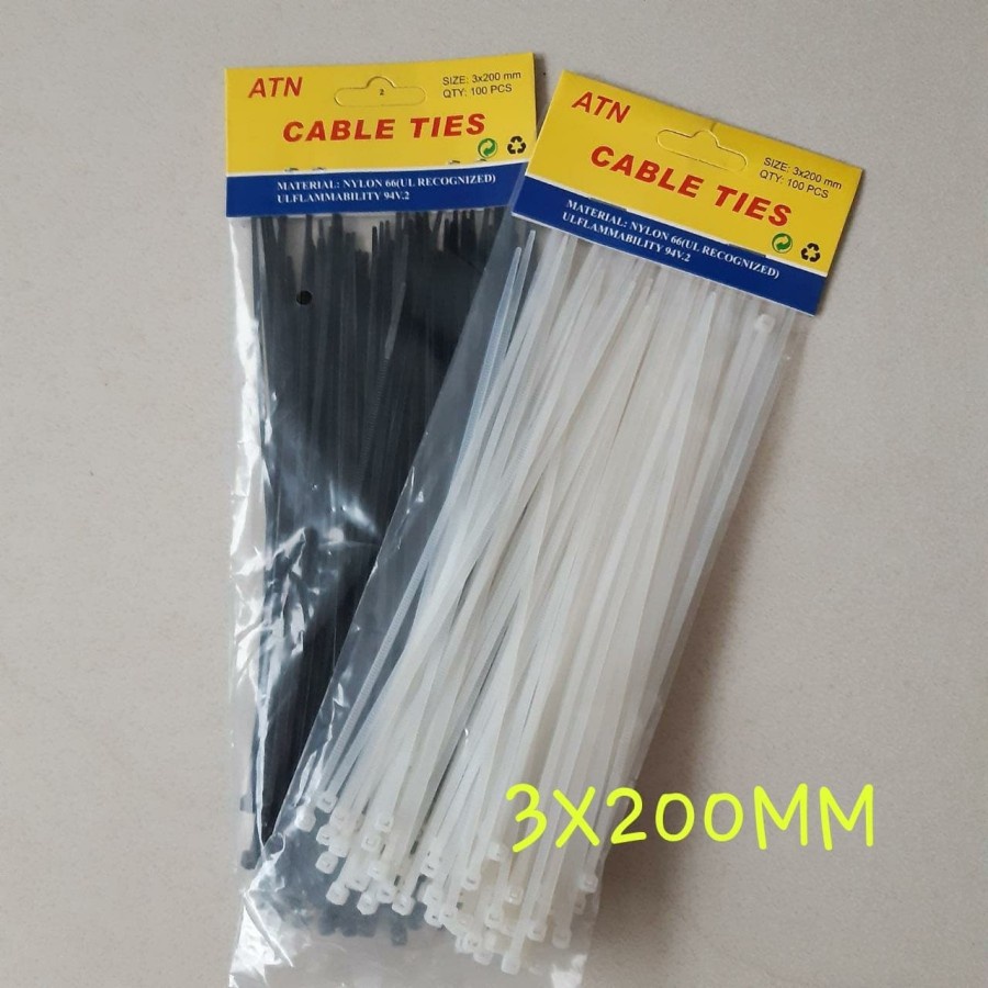 Jual Kabel Ties 20 cm (3x200 mm) /Cable tie/Kabel Tis Putih/Hitam | Shopee Indonesia