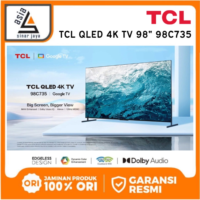 Jual TCL TV 98 INCH QLED 98C735 98 C735 UHD 4K GOOGLE TV ANDROID 144Hz | Shopee Indonesia