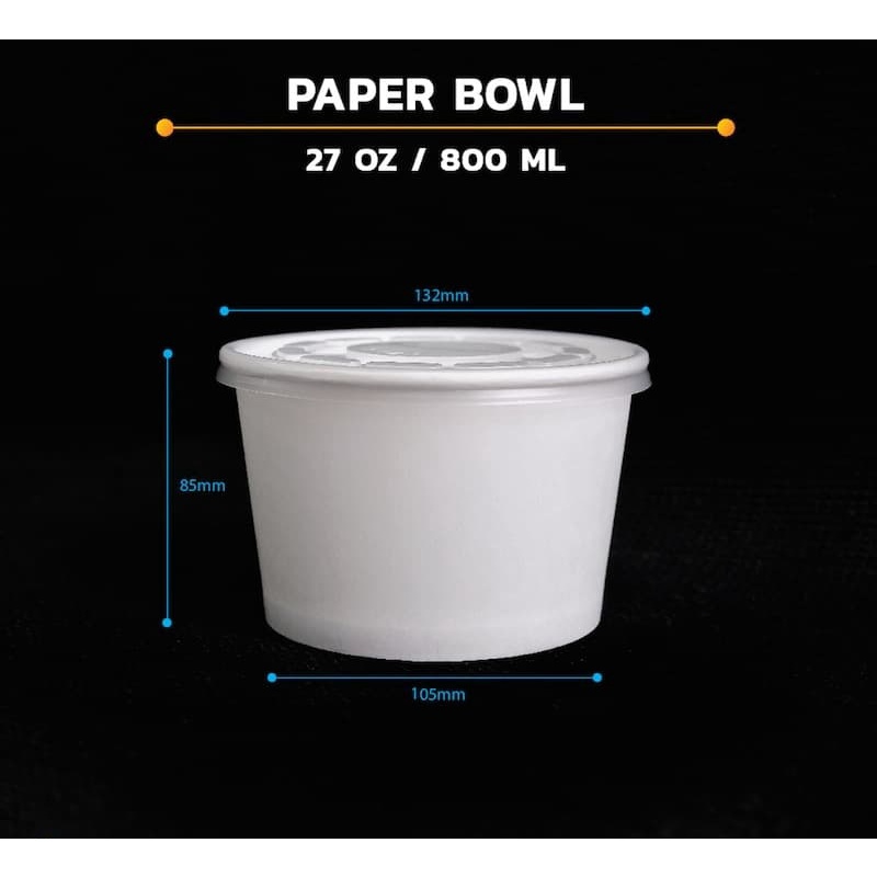 Jual Paper Bowl Polos Murah 800ml + TUTUP isi 25 pcs / Mangkok Kertas ...