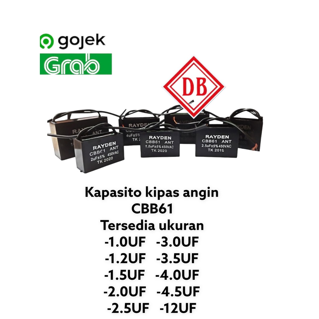 Jual DB KAPASITOR KIPAS ANGIN CBB61 0.1uf/1.2uf/1.5uf/2.0uf/2.5uf/3.0uf/3.5uf/4.0uf/4.5uf/12uf ...