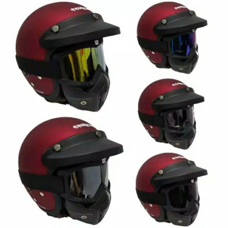 Jual Helm Bogo Cargloss Retro Original Maroon doff set Goggle mask ...