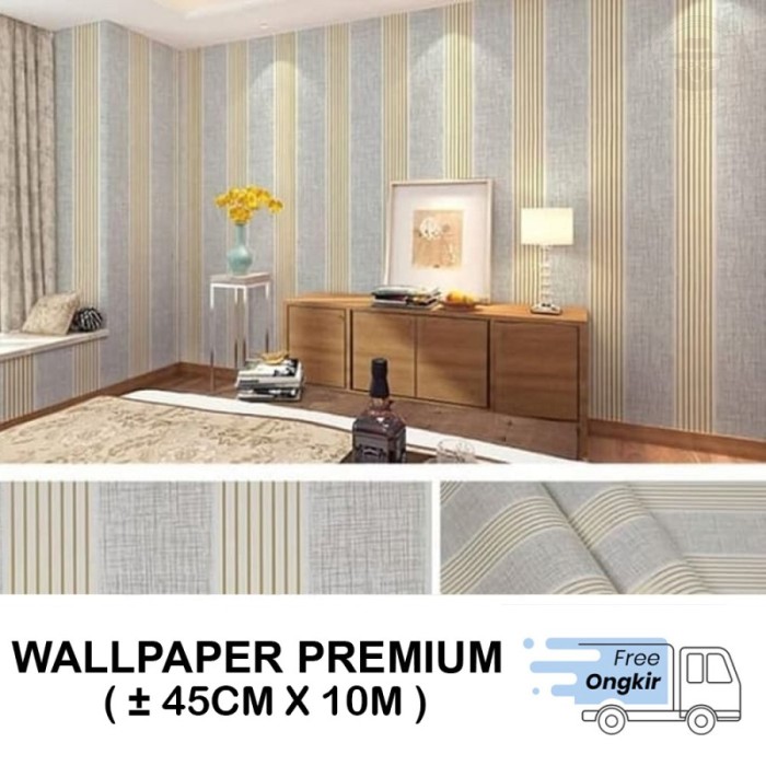 Jual Wallpaper Sticker Dinding 3D Salur Abu Gold Garis | Walpaper Stiker | Shopee Indonesia