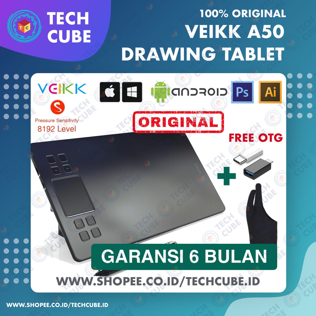 Jual VEIKK A50 Digital Graphic Drawing Pen Tablet Gambar 8192 Pressure ...
