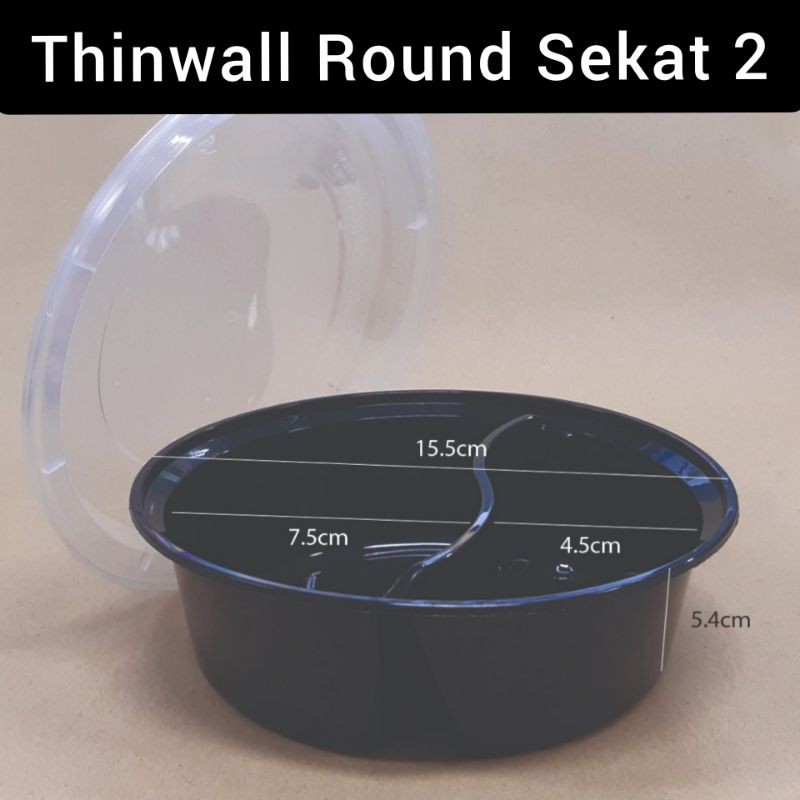 Jual @25pcs Thinwall Round Bowl Sekat 2 Hitam + Tutup / Mika Bento ...
