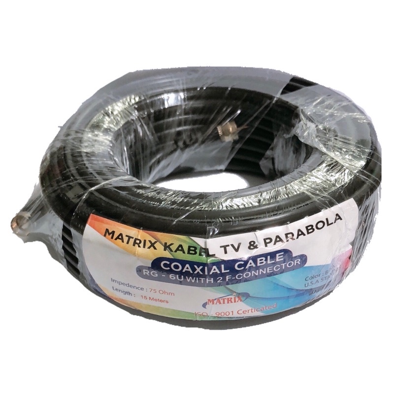 Jual Kabel Matrix Parabola RG6 + Jack Konektor F5 15 Meter 5C Coaxial | Shopee Indonesia