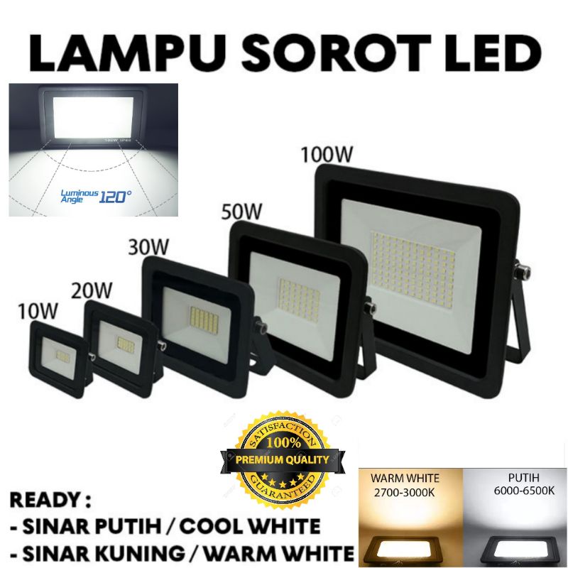 Jual Lampu Sorot LED ANTI AIR 10 20 30 50 100 200 W Watt Putih Dan Kuning kotak tembak 220volt ...