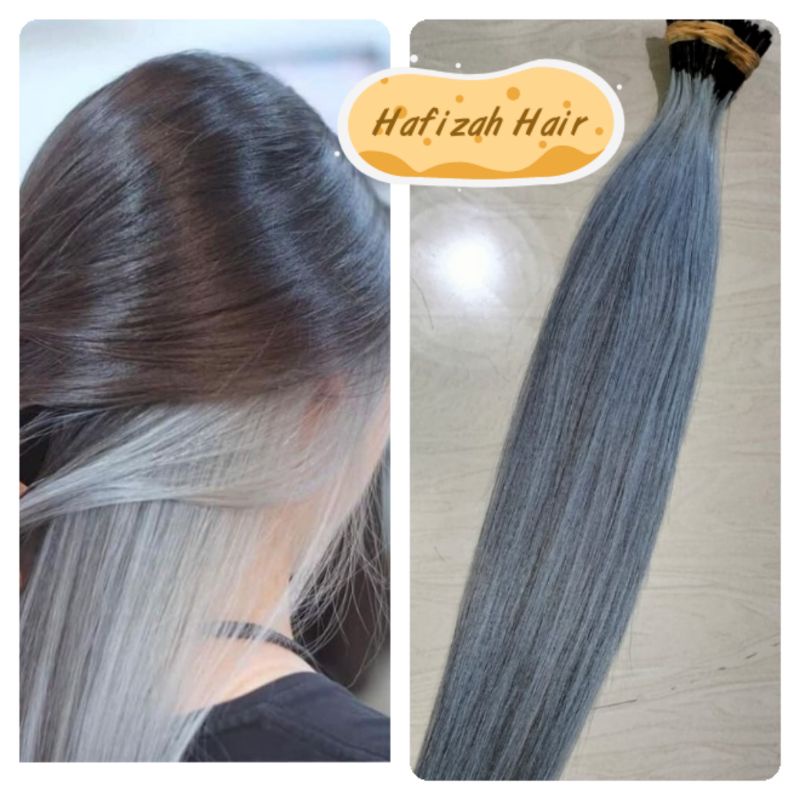 Jual Rambut Sambung Asli Grey 55cm | Hair Extension Warna Asli isi 20 ...