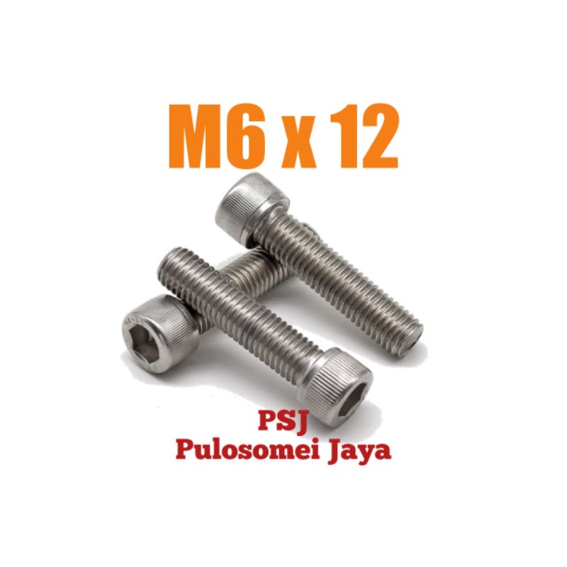 Jual Baut L M6 x 12 Stainless 304 / Hex Socket Head Cap Screw | Shopee Indonesia