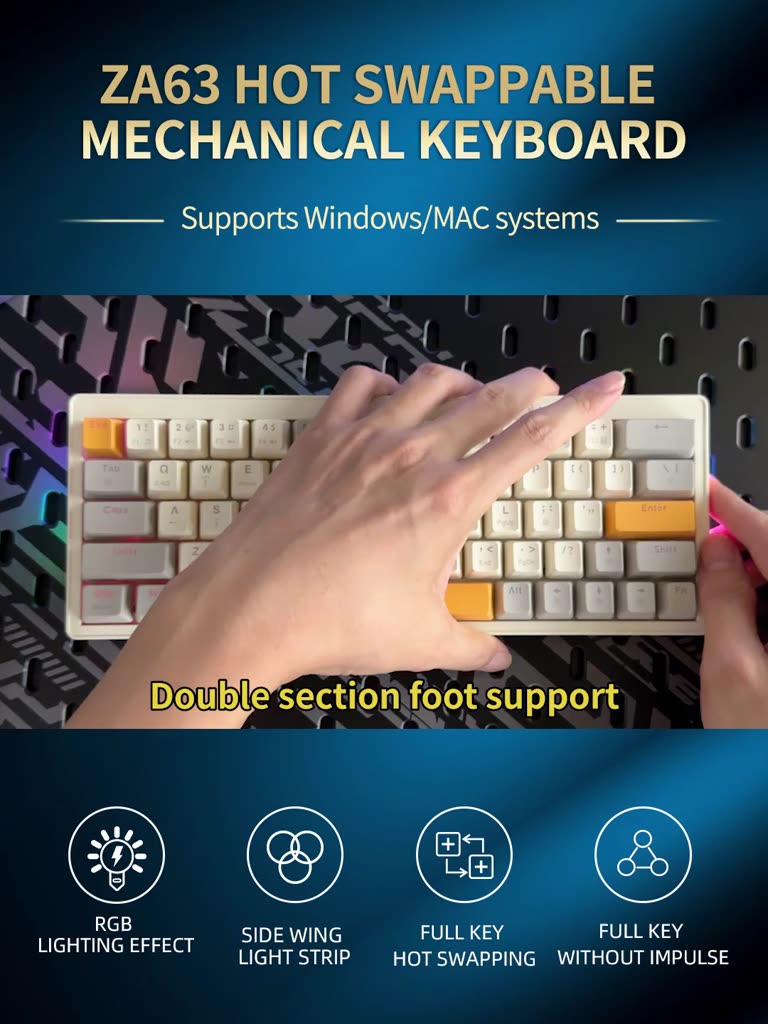 Jual ZIFRIEND ZA63 Mechanical Keyboard 5Pin Hotswap 3 Modes 63 Keys ...